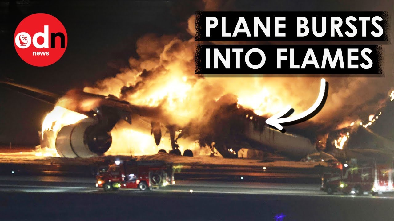 Horrifying Moment Plane Bursts Into Flames on Tokyo Runway - YouTube