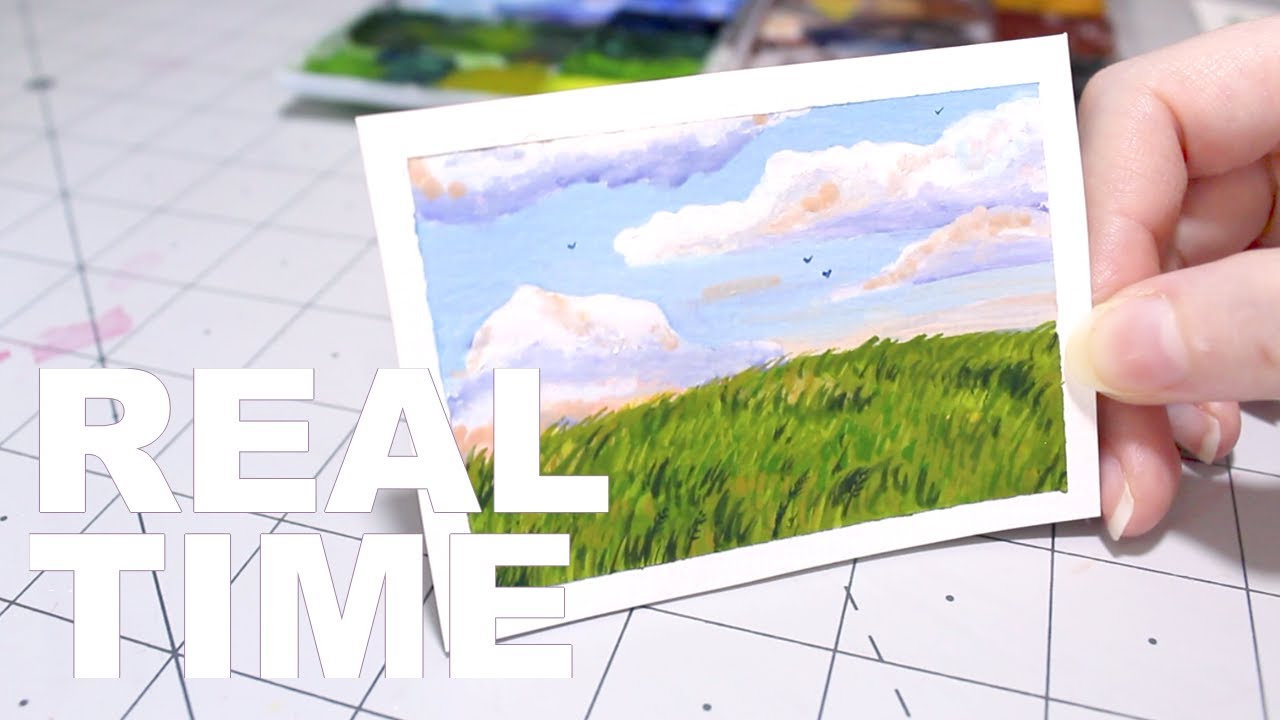 Realtime Landscape Trading Card painting process - YouTube