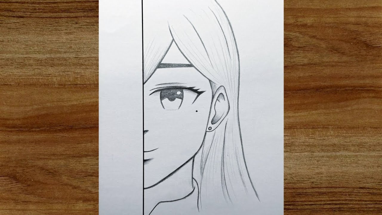 Beautiful Half face anime girl drawing step by step | anime drawing ...