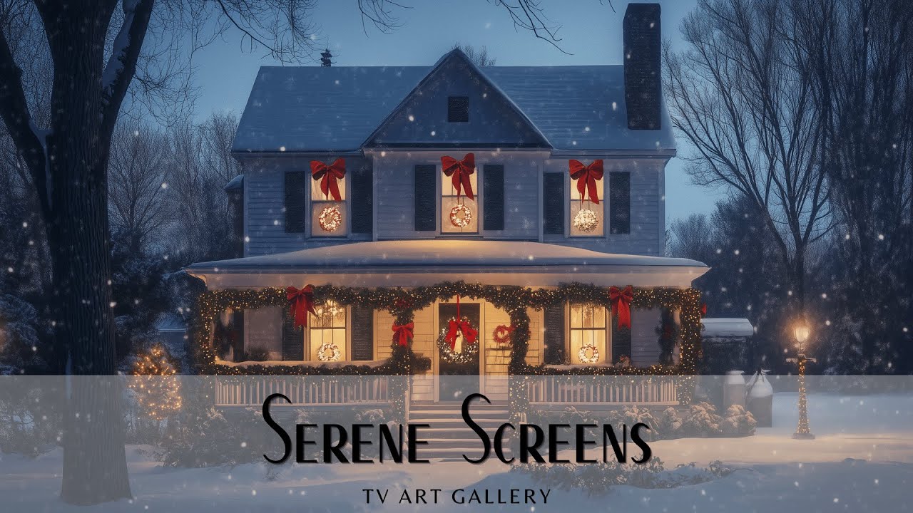 Peaceful Snowy Night at a Country Christmas Home | Cute Winter TV Art ...