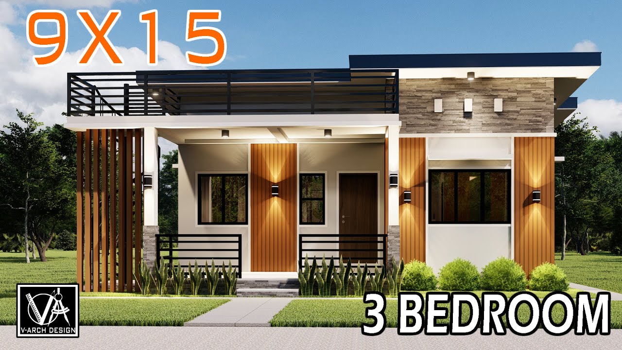 Small House Design Idea with Roof Deck | 9X15 Meters | 3 Bedrooms - YouTube
