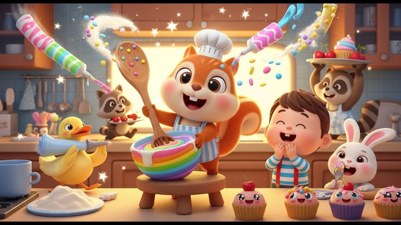 Nibbles the Squirrel Bakes a Cake | Cozy Baking Rhyme for Kids - YouTube