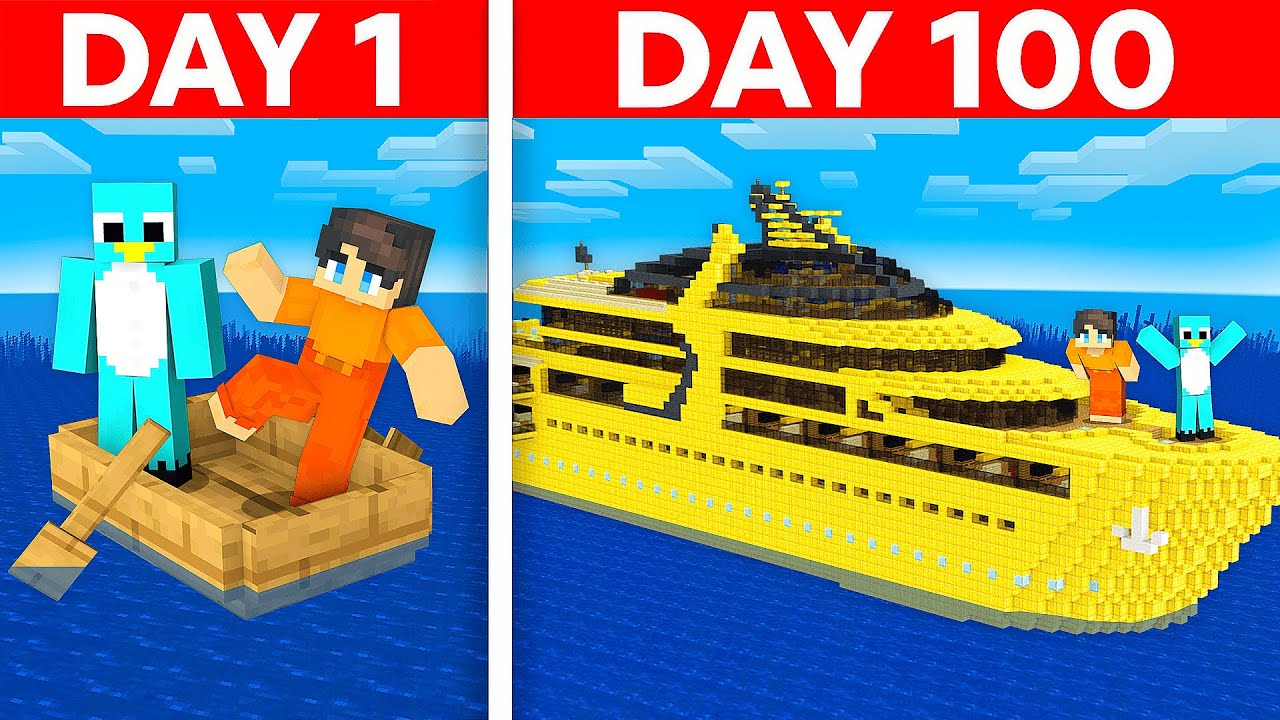 Stranded 100 Days on ONE BOAT in Minecraft! - YouTube