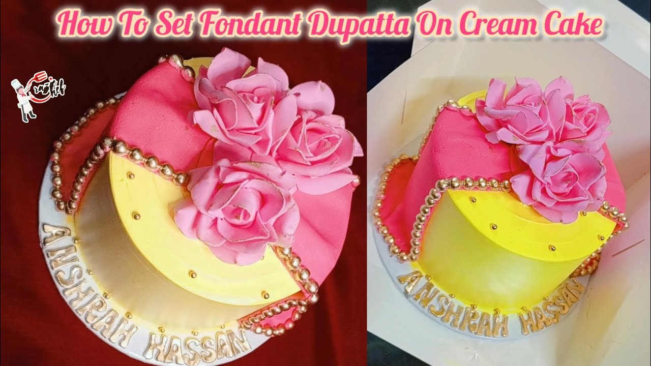 Mayon Theme Cake Decoration|Fondant Dupatta on Cream Cake Tutorial ...