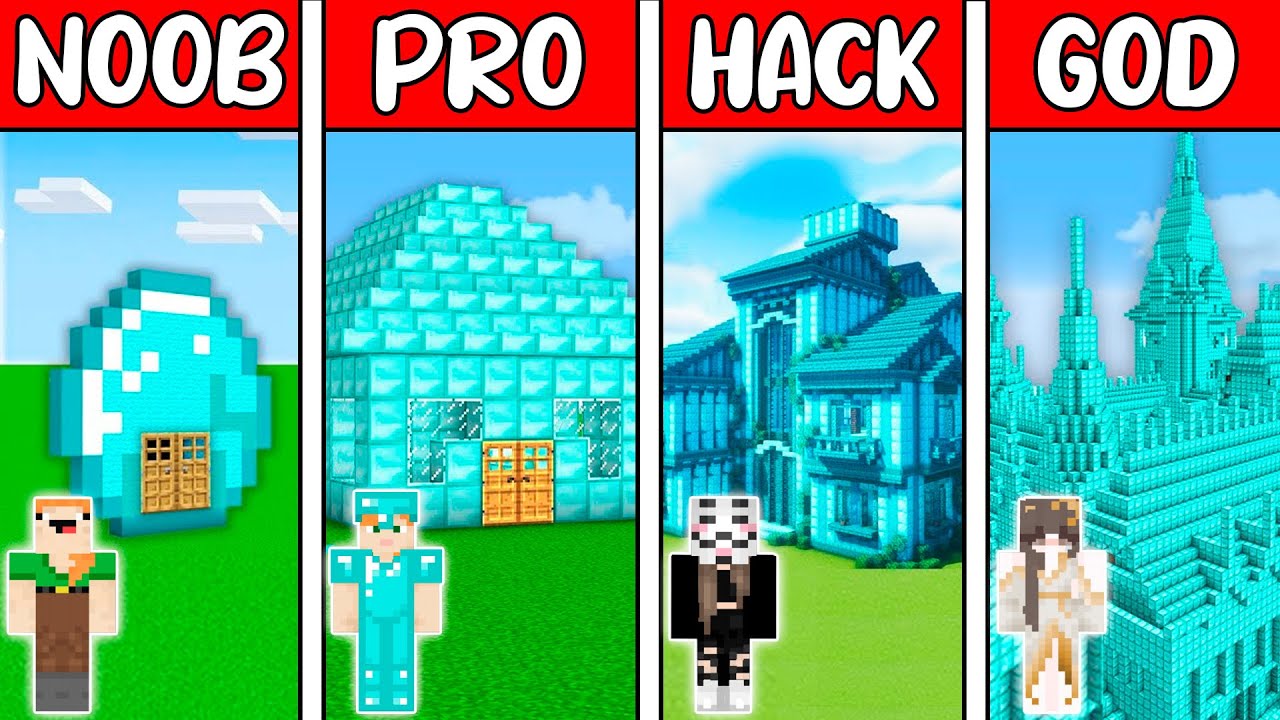 Minecraft Battle: DIAMOND HOUSE BUILD CHALLENGE - NOOB vs PRO vs HACKER ...