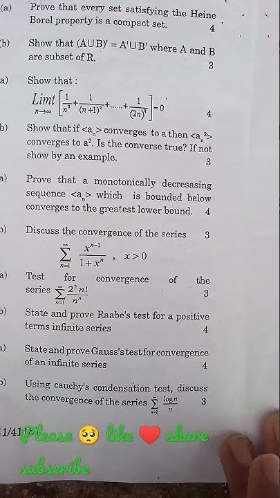 B.Sc 4th Sem Math(Sequences and series) Question paper - YouTube