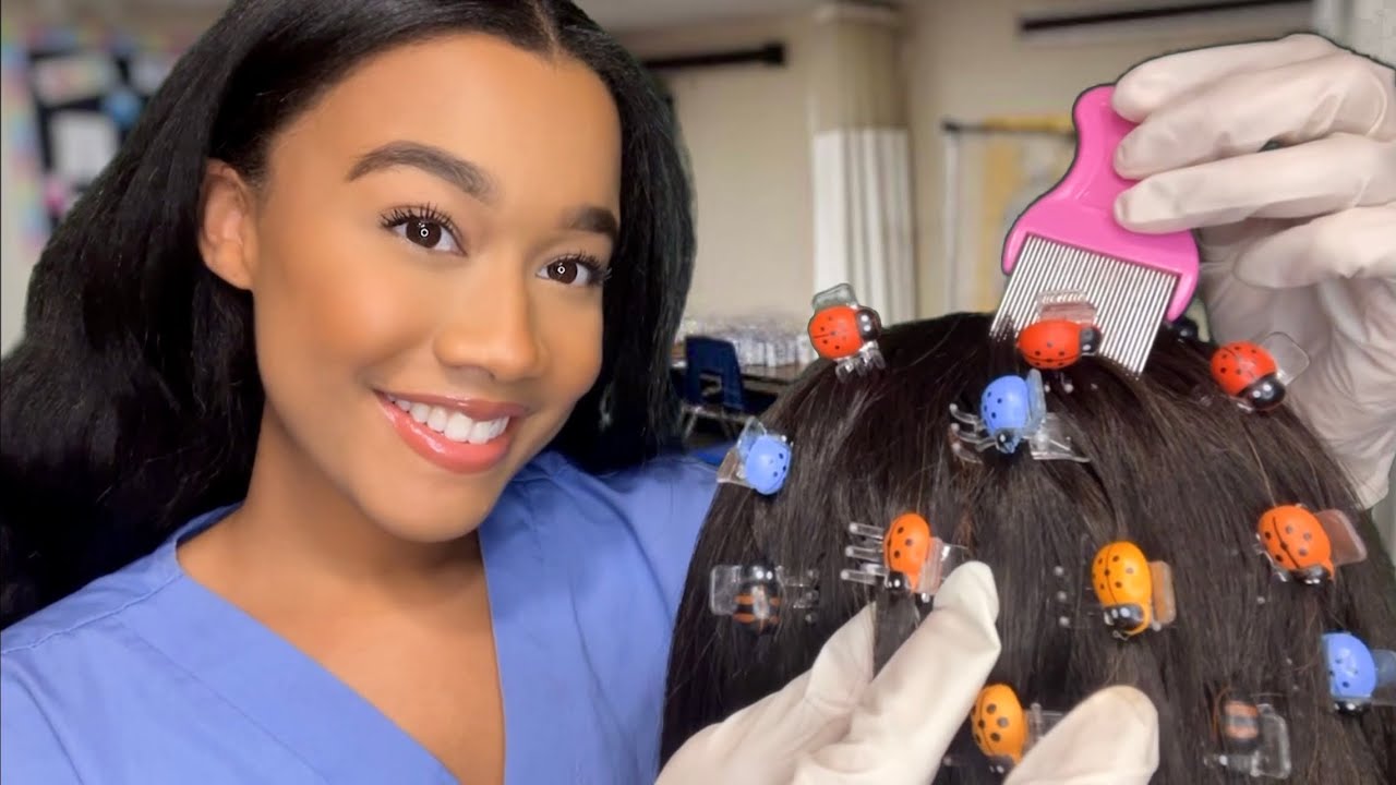 ASMR School Nurse Lice Check Role-play w/ Bugs 🪲🔦 Lice Check Removal ...