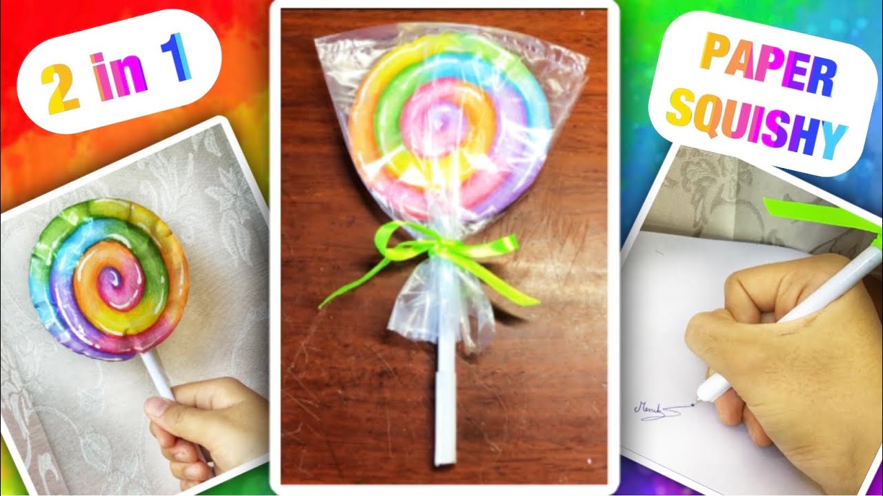 DIY 2in1 Lollipop Paper Squishy + Packaging (🍭+🖊) - YouTube