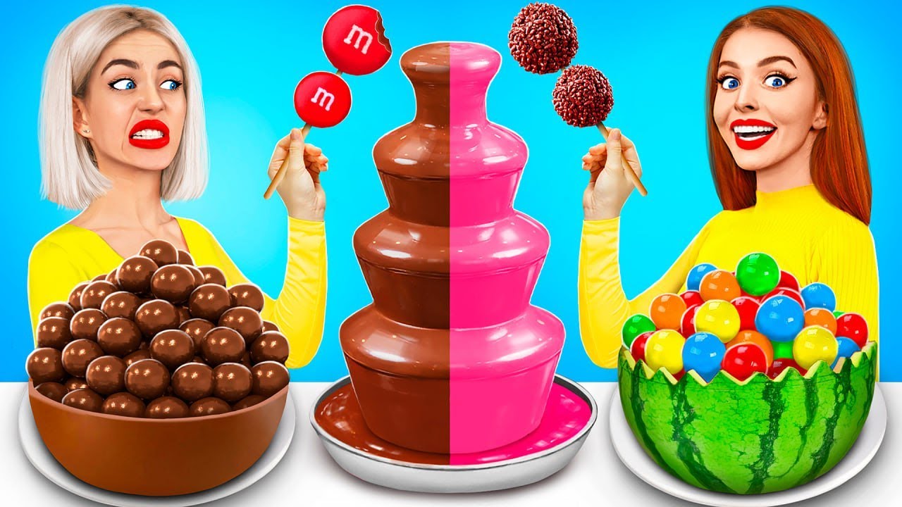 Chocolate Fountain Fondue Challenge | Chocolate Cake & Candy Battle by ...