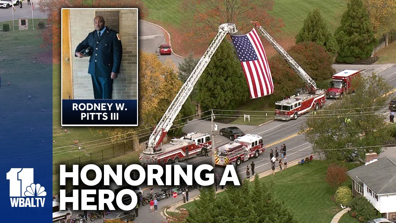 Street lined with supporters for firefighter funeral procession - YouTube