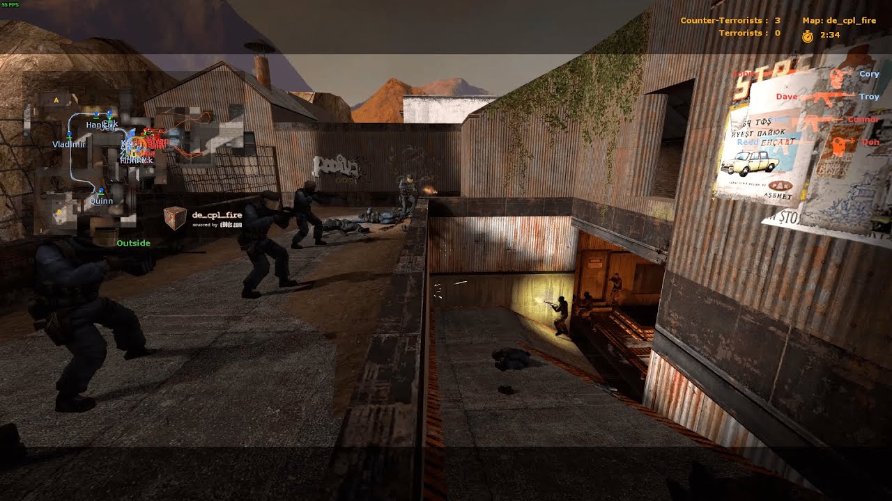 Counter-Strike: Source 15 VS 15 Bot Fight de_cpl_fire - YouTube