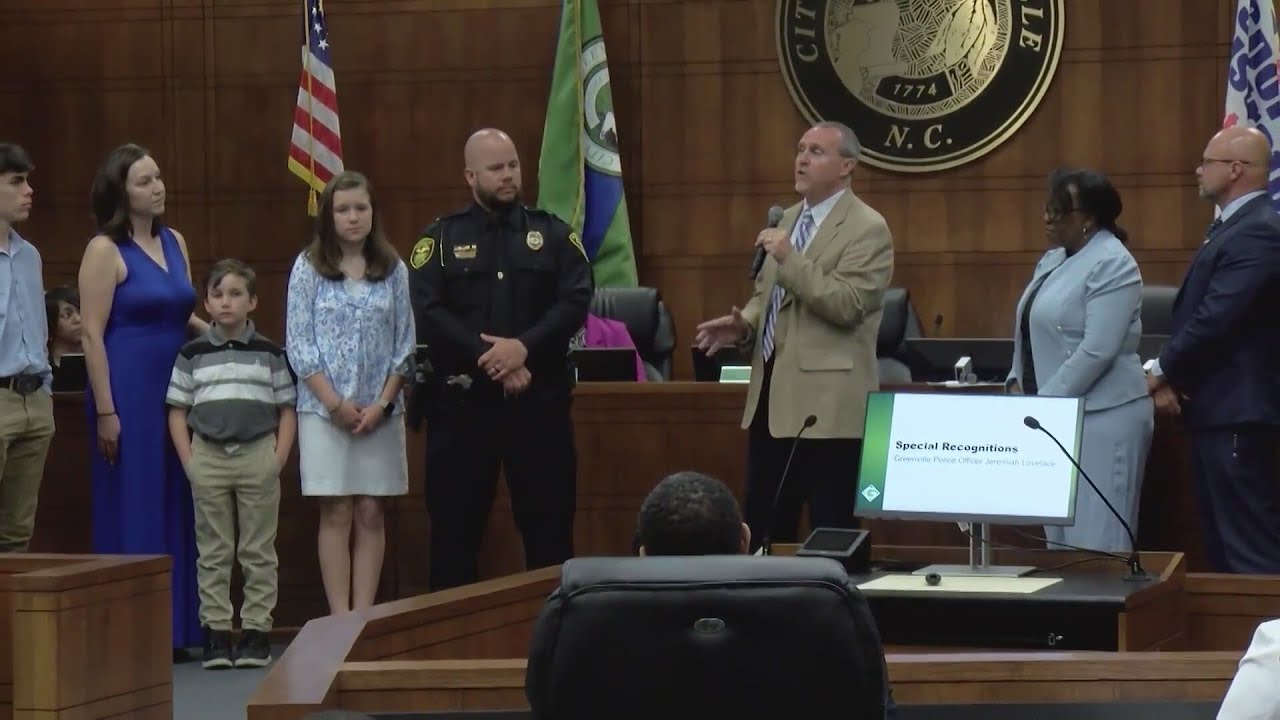 Greenville police officer shot in line of duty recognized at city ...