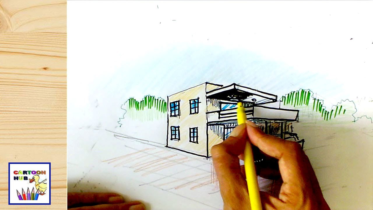 How to draw a house in two point perspective. Easy step by step ...