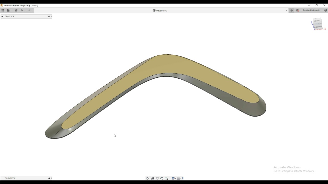 making boomerang in FUSION 360 for cnc machining - YouTube