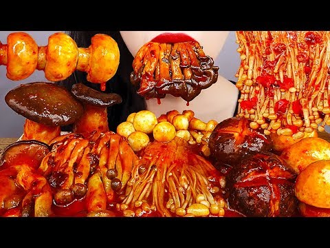 ASMR SPICY MUSHROOMS MUKBANG (TARİF) Bulgogi Mara Mantar Çeşitleri (Reçeteli)