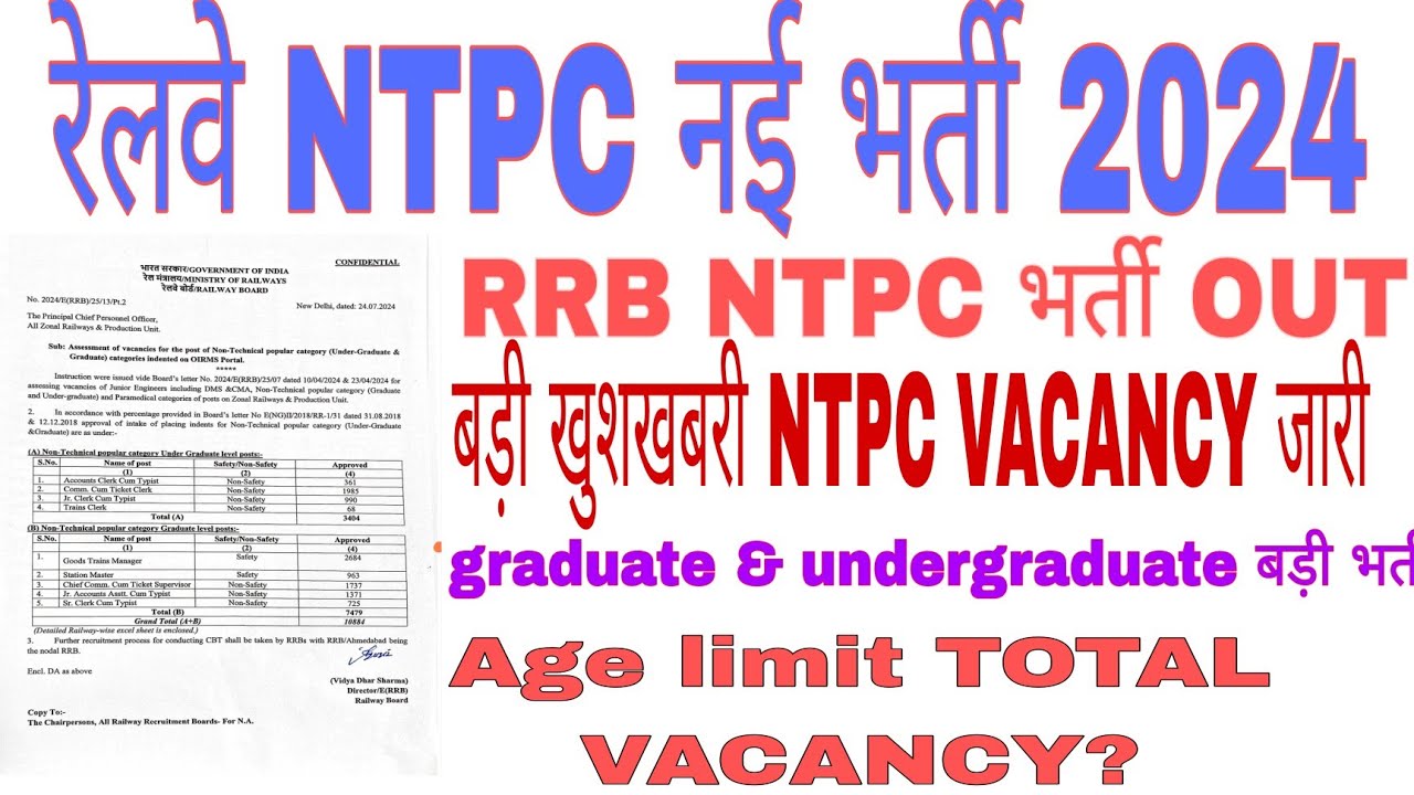 NTPC नई भर्ती 2024 OUT/total Post -10884 age limit? graduate ...