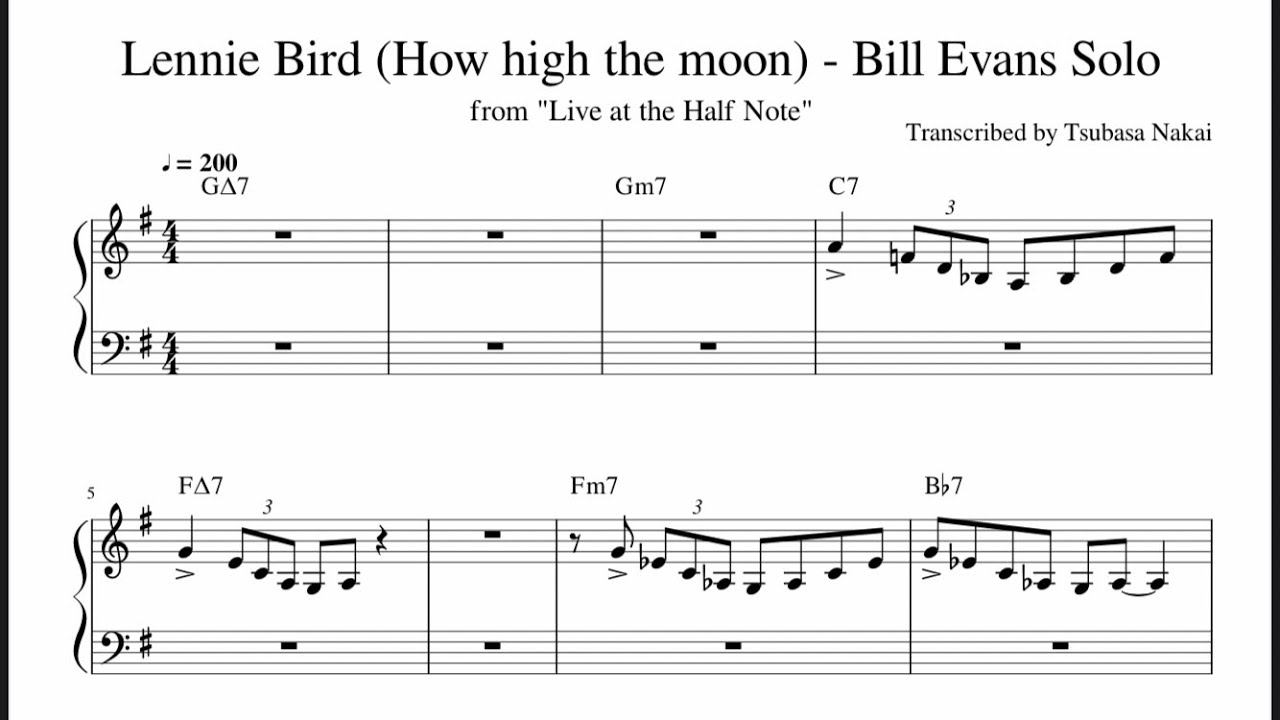 Lennie Bird (How high the moon) - Bill Evans Solo Transcription from ...