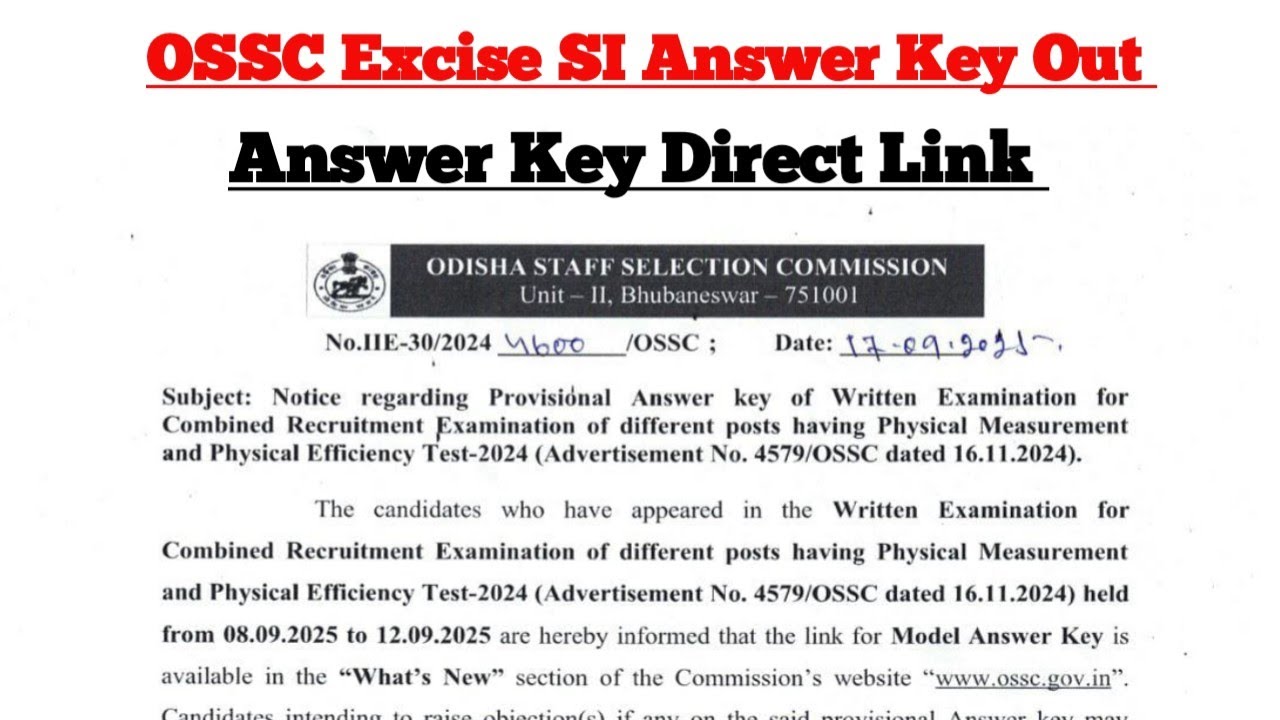 Excise SI Answer Key Out Direct Link//Excise SI Answer Key Direct Link ...