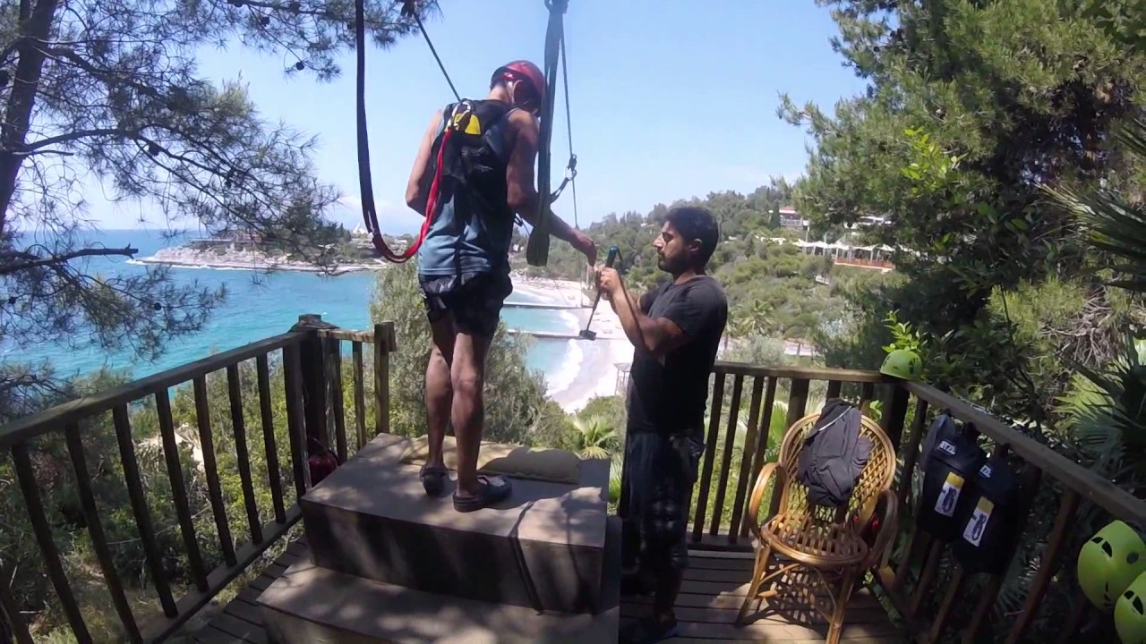 Pine Bay hotel zipline across beach - YouTube