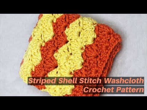 Striped Shell Stitch Washcloth Crochet Pattern - YouTube
