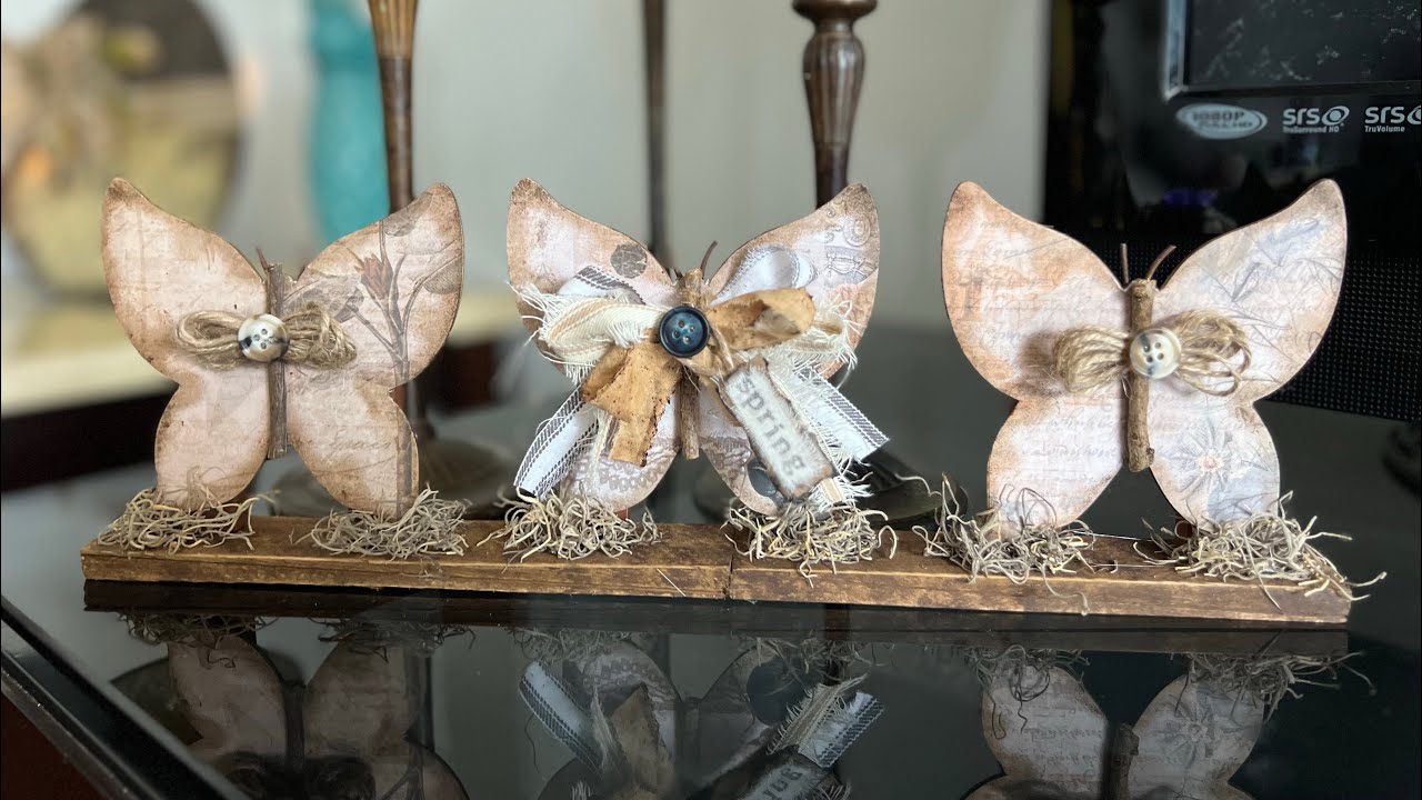 Spring Vintage Butterfly Shelf Sitter DIY Decor - YouTube