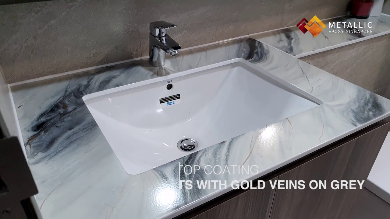 Metallic Epoxy Countertop Design (Black Silver Highlights with Gold ...