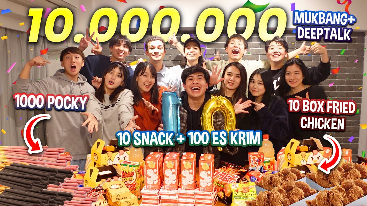 PESTA 10 JUTA SUBSCRIBERS!! MUKBANG 10 BOX FRIED CHICKEN, 1000 POCKY ...