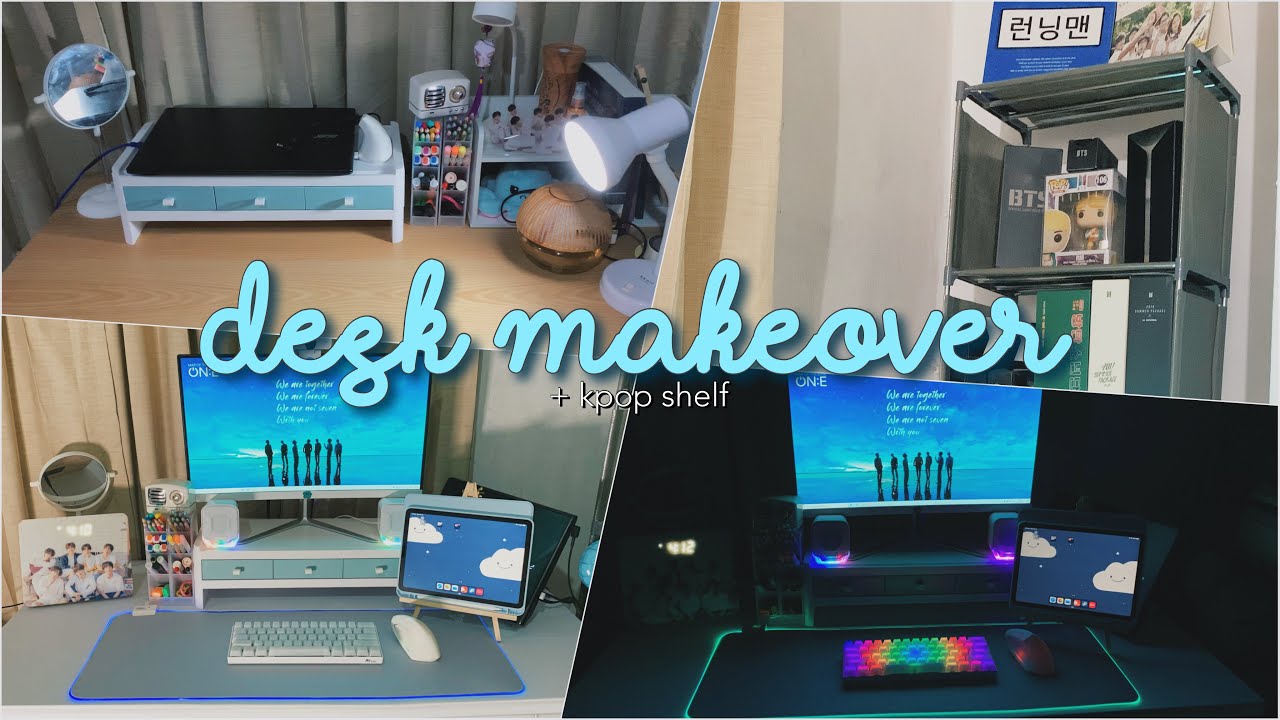 Desk Makeover (my setup for online class) 💻 , making my kpop shelf ...