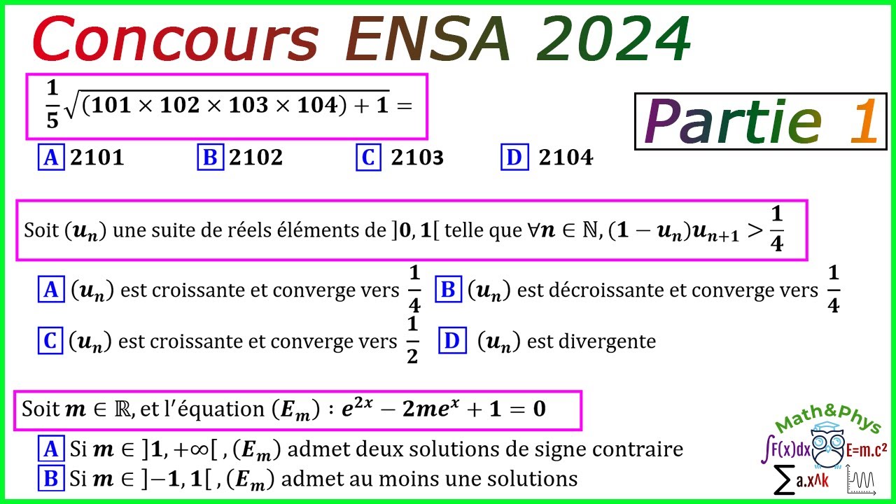 Concours ENSA - Préparation Concours ENSA - Concours ENSA 2024 - [Partie 1] - YouTube
