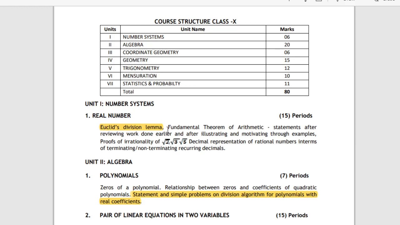 CBSE Class 10th New Mathematics Syllabus - YouTube