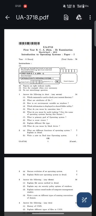 VNSGU FIRST YEAR SEM-2 BCA INTRODUCTION TO OPERATING SYSTEM-1 QUESTION PAPER OCT/NOV 2012 - YouTube