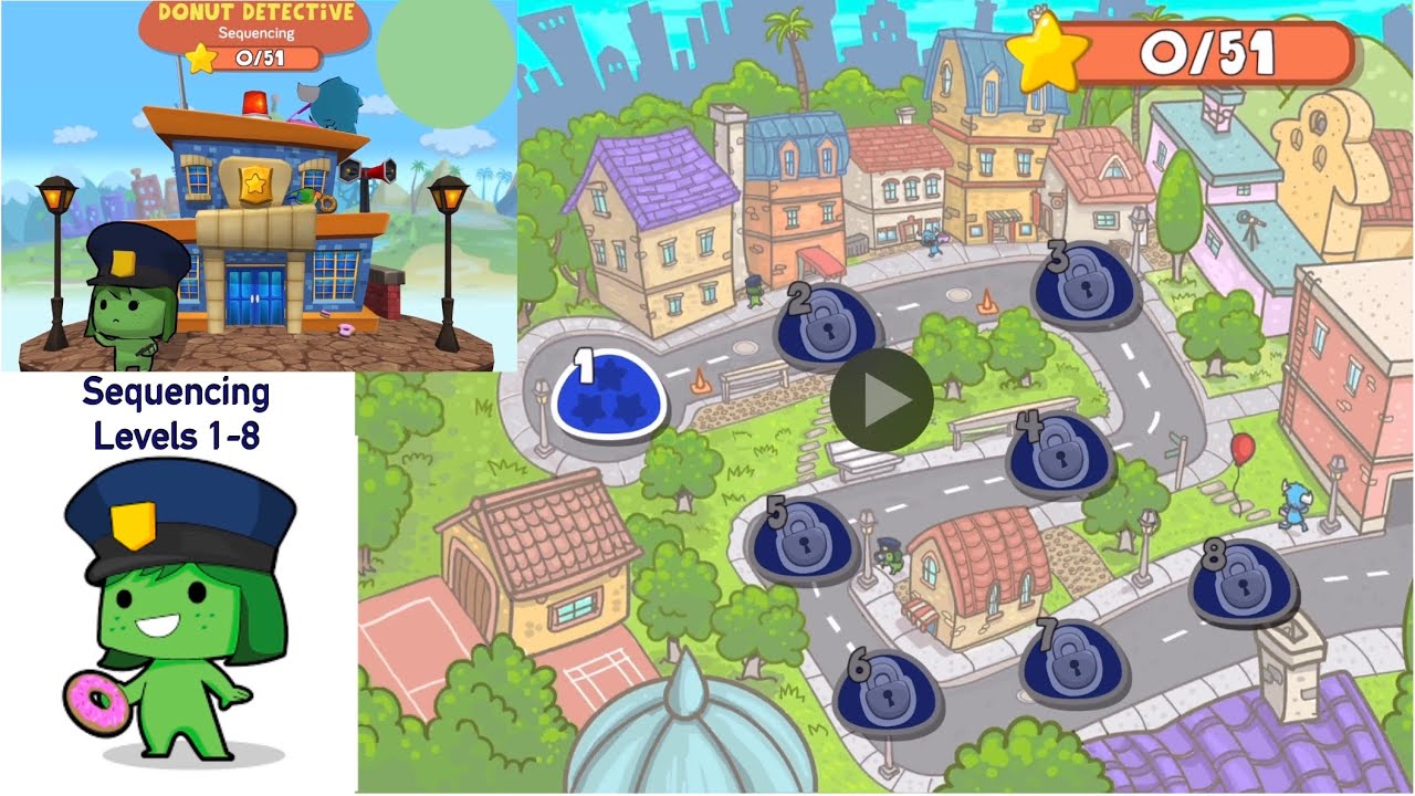 Puzzles Level 1 1-8| CodeSpark Academy learn Sequencing in Donut Detective | Gameplay Tutorials ...