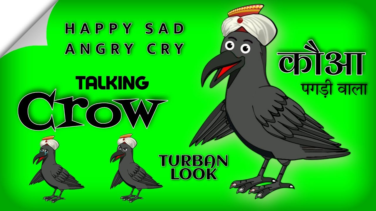 पगड़ी वाला कौआ | Crow | Talking Animation | Green screen | Sad happy ...