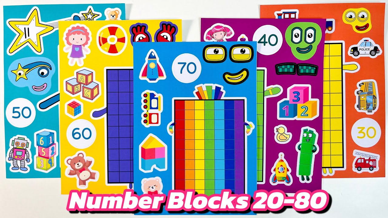 Number Blocks 10-80 Paper DIY Sticker Book Decorating 🌈 넘버블록스 10-80 ...