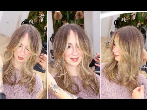 How to cut & Style Curtain Bangs & Long Layered with Dry Cutting ...