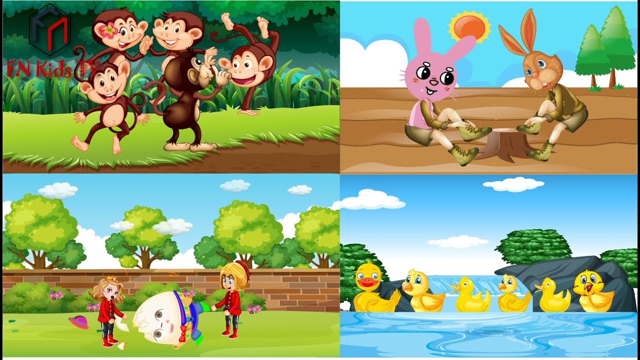 Five Little Monkeys and Many More| Nursery Rhyme & Kids Songs | FN Kids ...