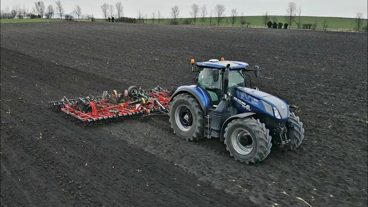 Jarní příprava půdy, New Holland T7 315 HD + Kverneland Tiger 800 - YouTube