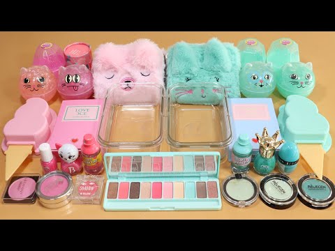 'PINK vs MINT' Mixing''PINK vs MINT''Makeup more GLITTER  Into Slime.★ASMR★Satisfying Slime Video