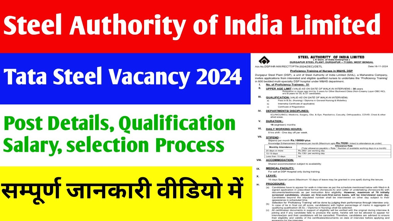 Tata Steel Vacancy 2024 | Tata Steel hospital bharti | Tata motors ...