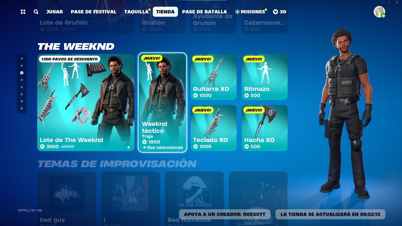 NUEVA SKIN *THE WEEKEND* BAILE y INSTRUMENTOS! NUEVA TIENDA FORTNITE ...