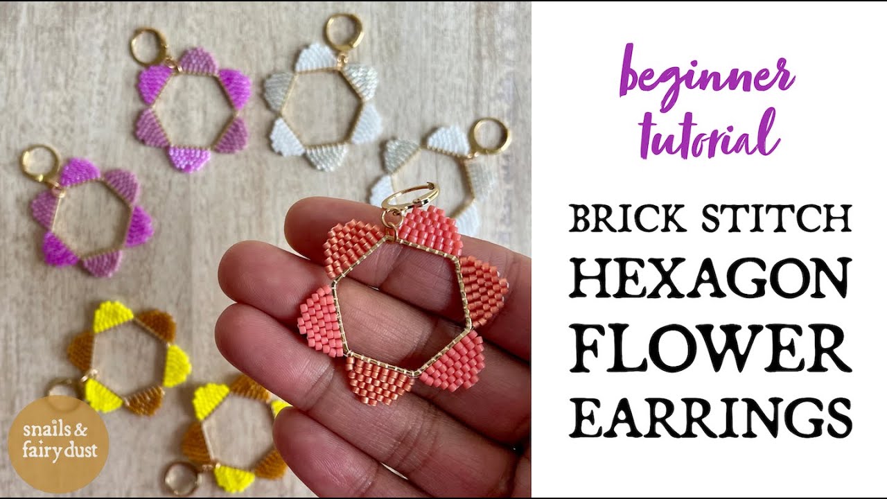 Brick Stitch Around a Hexagon Hoop Frame Earrings Tutorial | Beginner ...