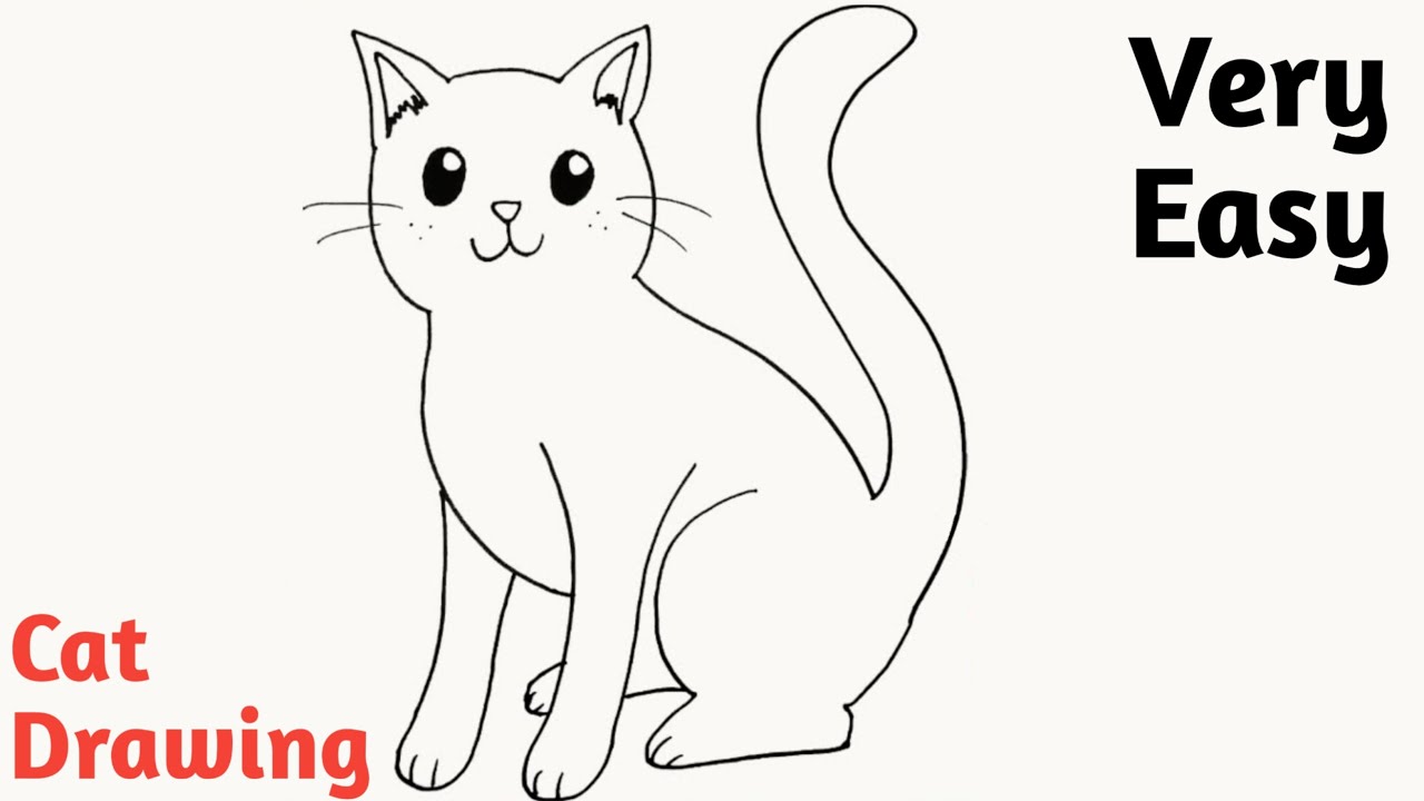 Cat simple Drawing with Number 5 | How To Draw a Cat Step by Step ...