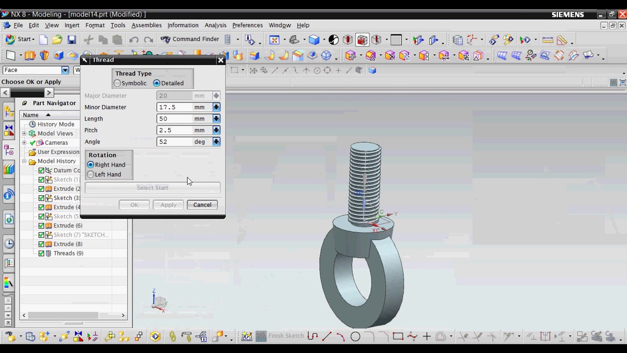 nx hoop bolt part design complete tutorial - YouTube