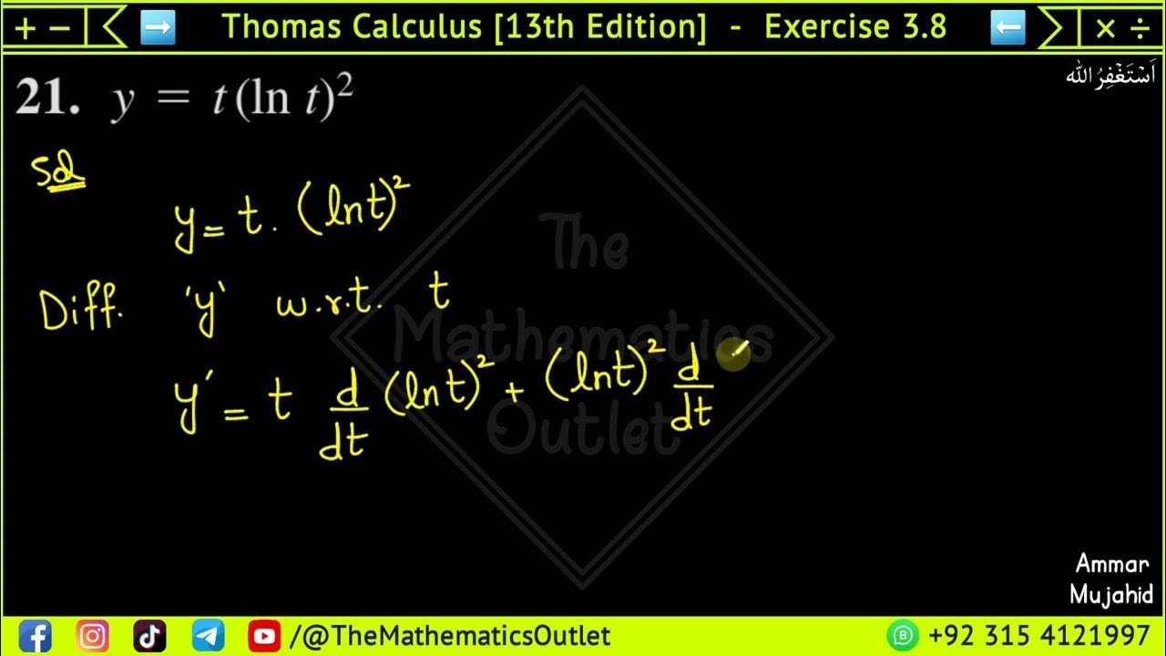 Thomas calculus exercise 3.8 Q17 to Q22 | Derivatives of Logarithmic Functions || Lec 4 - YouTube