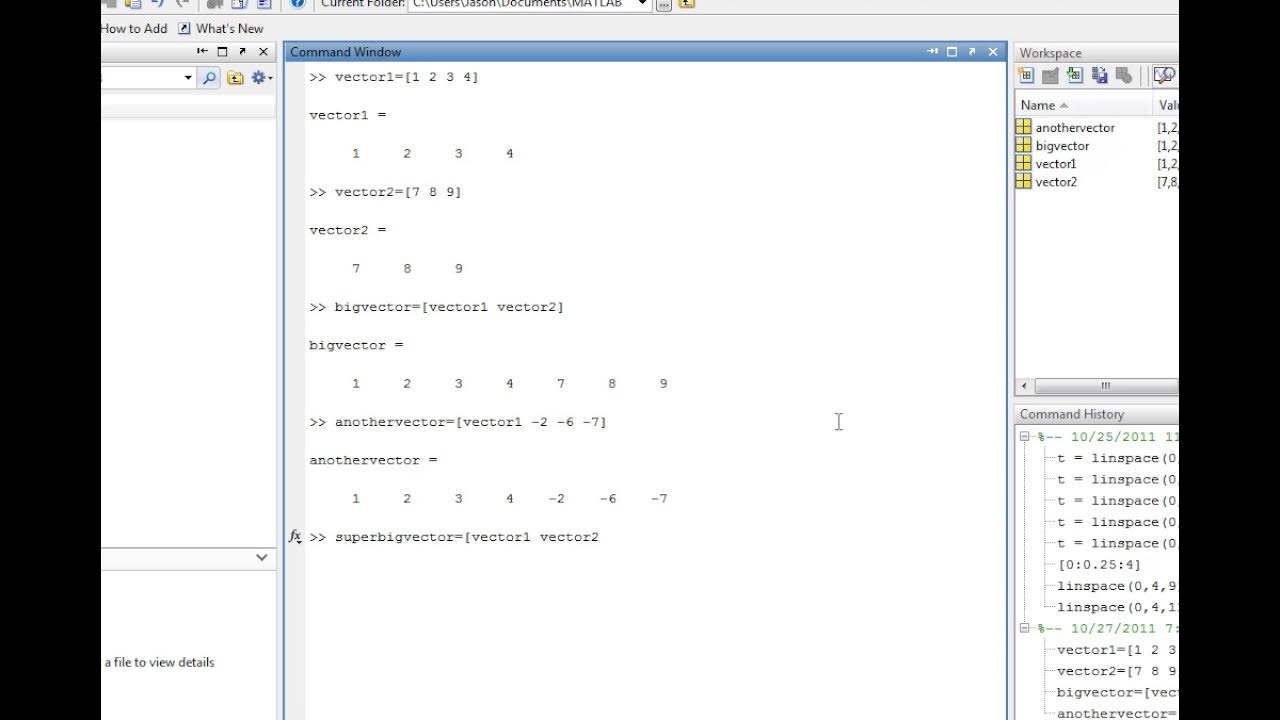 bd Matlab Essential Skills Sect 29 Joining Vectors Together - YouTube