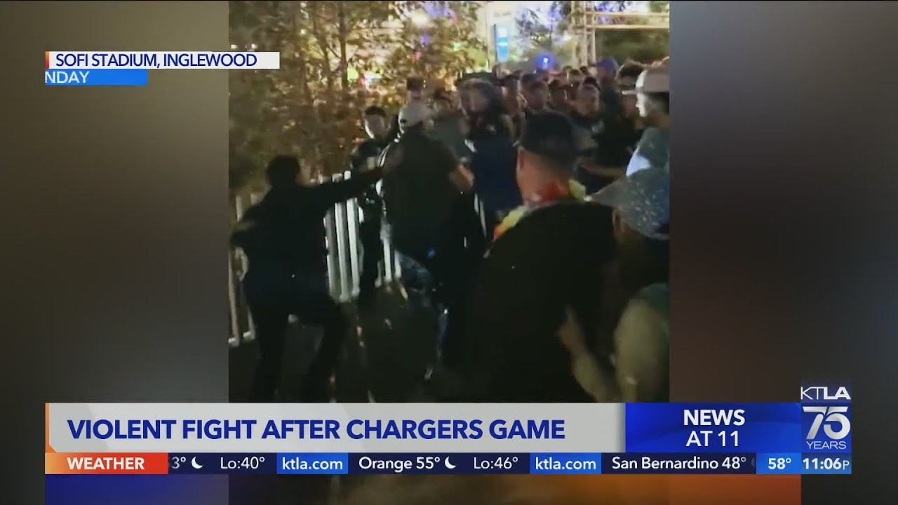 Violent brawl outside SoFi Stadium - YouTube