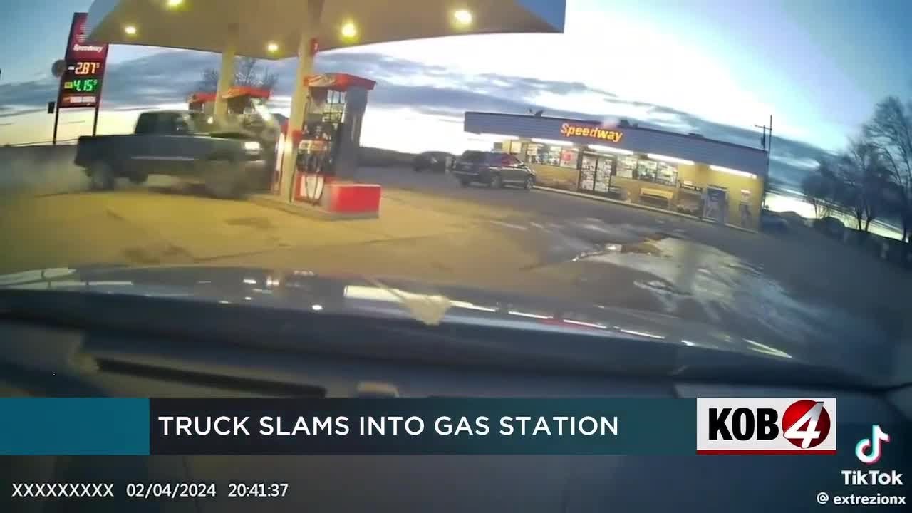 Dash cam video shows truck crashing into gas station pumps - YouTube
