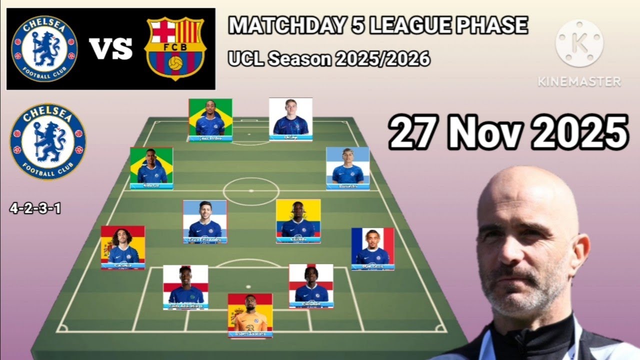 Chelsea vs Barcelona ~ Chelsea 4-4-2 With Delap Matchday 5 League Phase ...