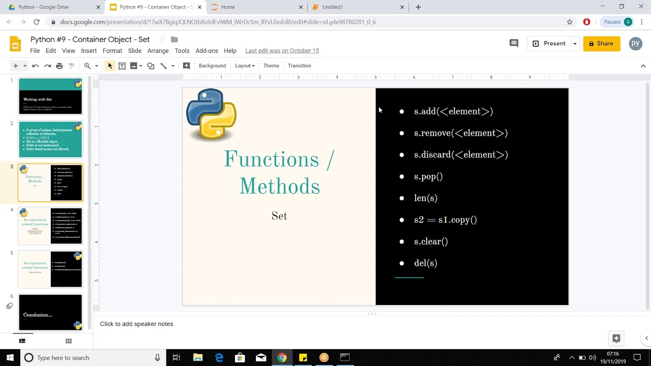 Set Container object in Python Programming. - YouTube