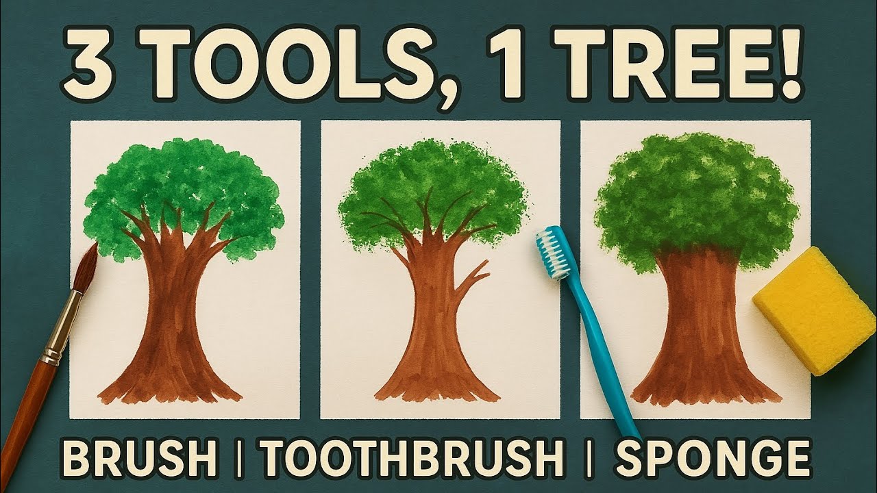 3 Ways to Paint a Tree | Watercolor & Acrylic | Brush, Sponge ...
